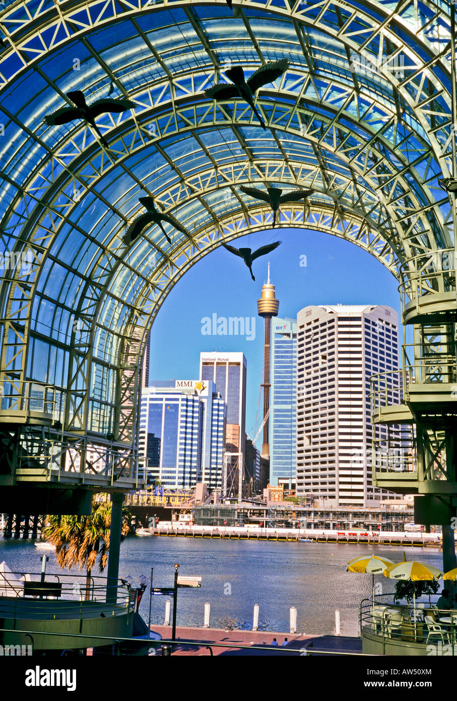 Tall glass canopy of Harbourside Shopping Centre at Darling Harbour ...