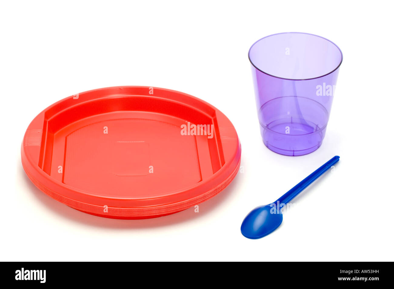 object on white kitchen utensil plastic plate and cup Stock Photo - Alamy