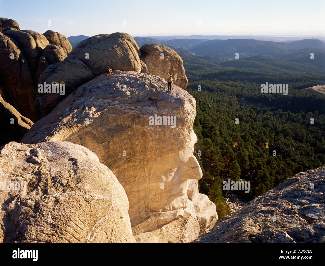 Ranger standing on the top of Mt Rushmore National Memorial Stock Photo ...