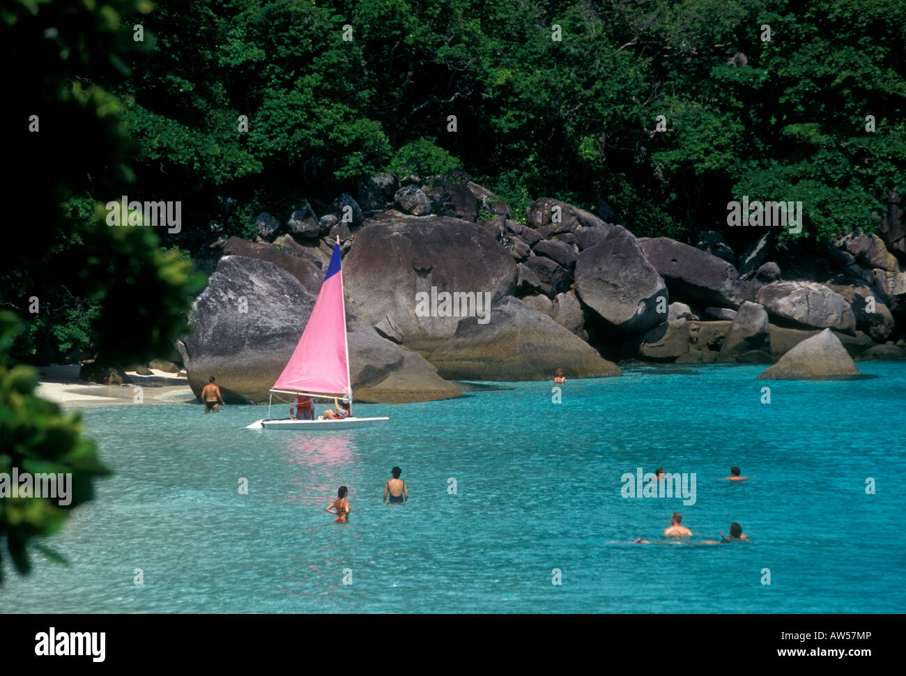 people, tourists, swimmers, swimming, sailing, sailboat, beach, Ko ...