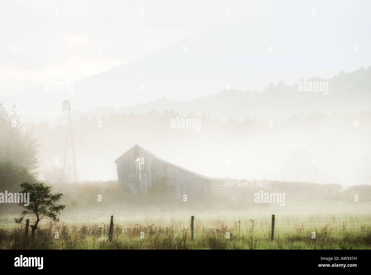 Barn in morning fog near Luray Virginia Stock Photo - Alamy