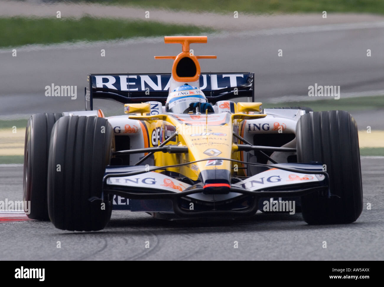 Fernando Alonso ESP in the Renault R28 racecar during Formula 1 testing ...
