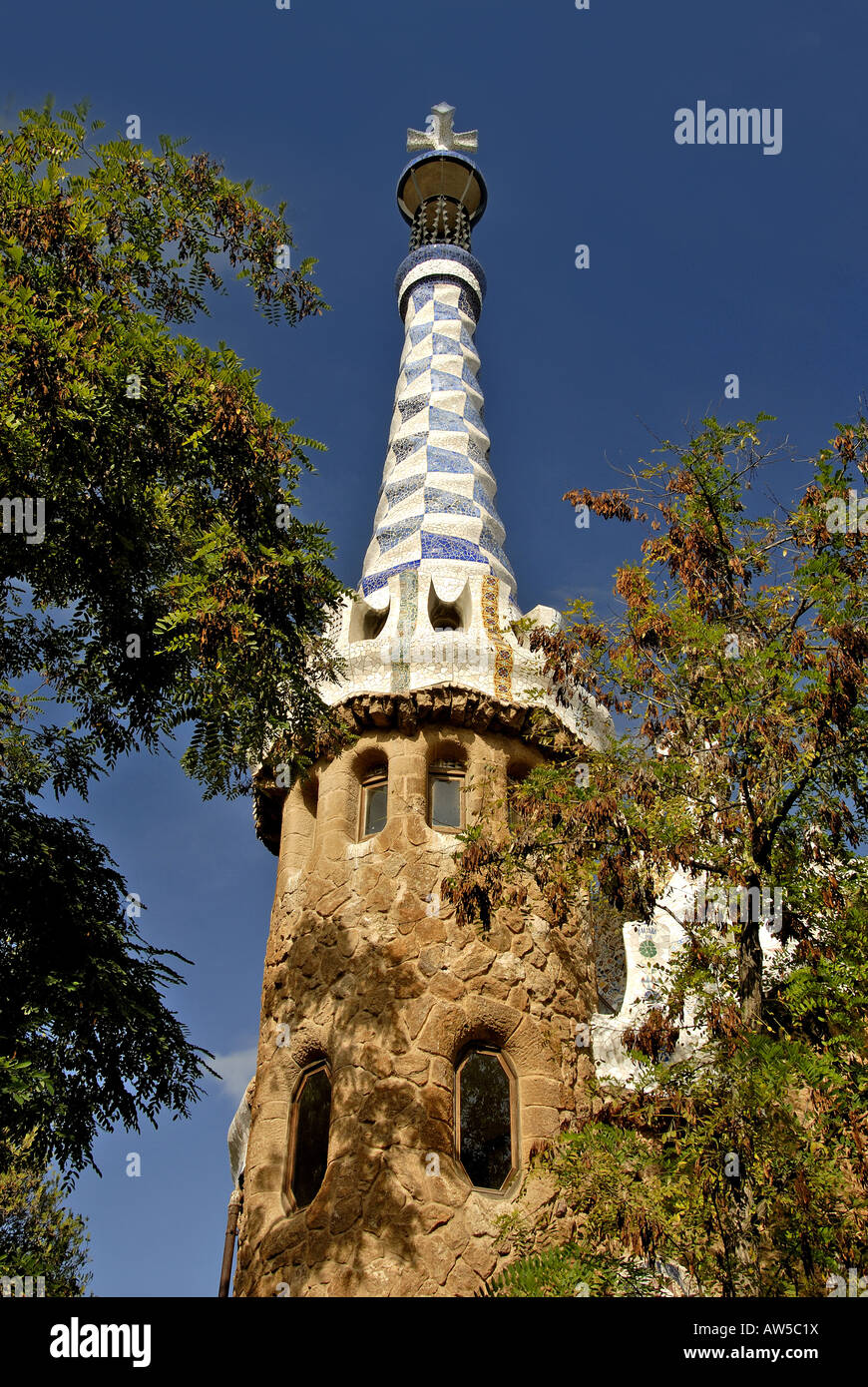 Park Guell Entrance Tower Barcelona Spain Stock Photo - Alamy
