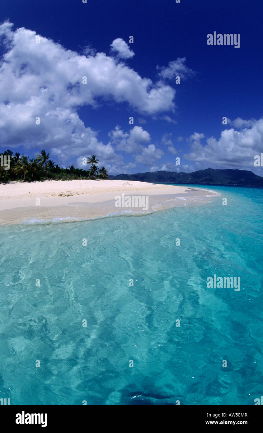 clear warm water surrounding small sandy beach in the British Virgin ...