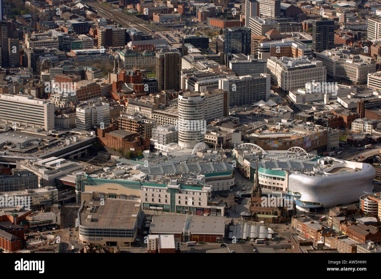 Aerial view of Birmingham showing the Rotunda and the Bull Ring ...