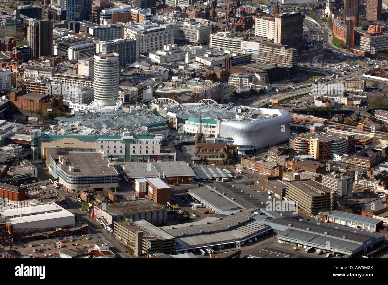 An aerial view of Birmingham showing the Rotunda and the Bull Ring ...