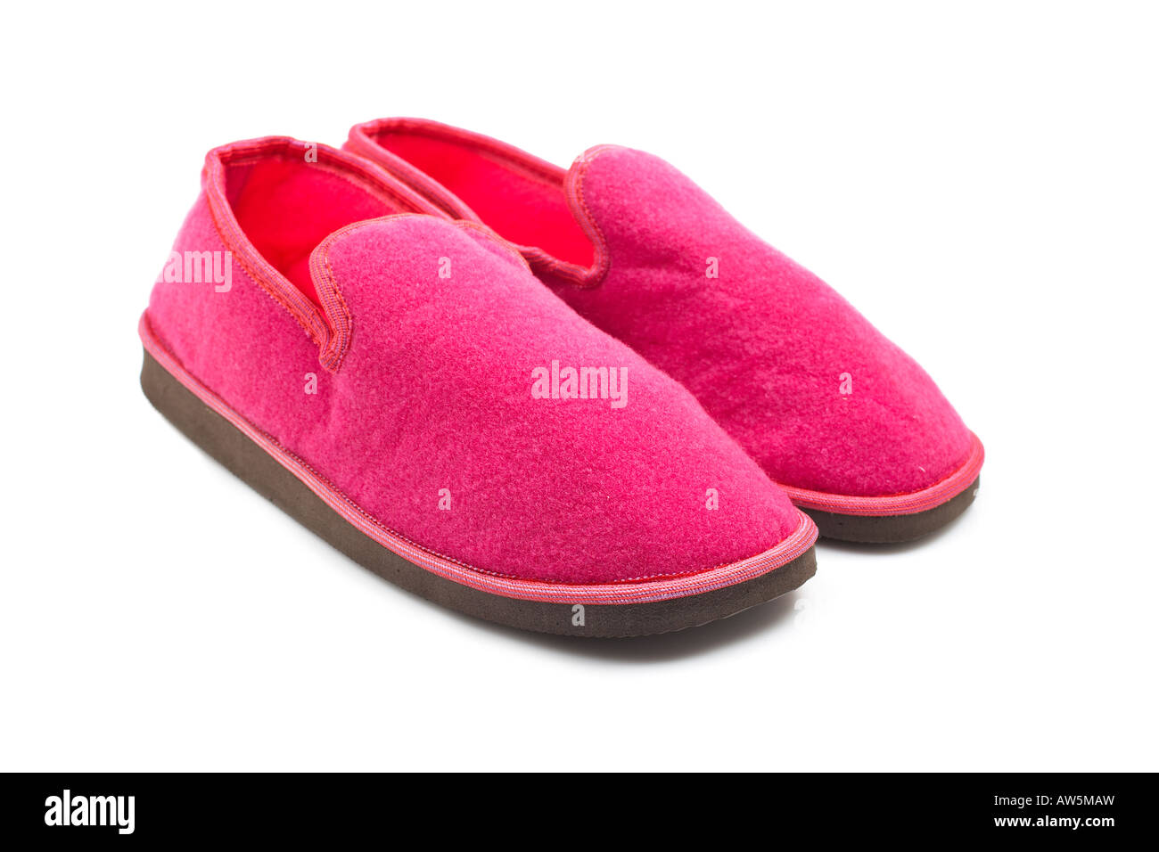 Lady pink slippers with soft shadow on white background Stock Photo - Alamy