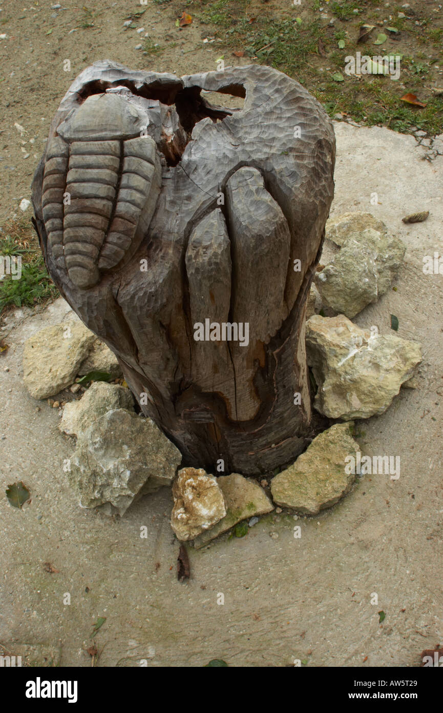 England, Shropshire, Wenlock Edge. Sculpture of a Trilobite, located ...