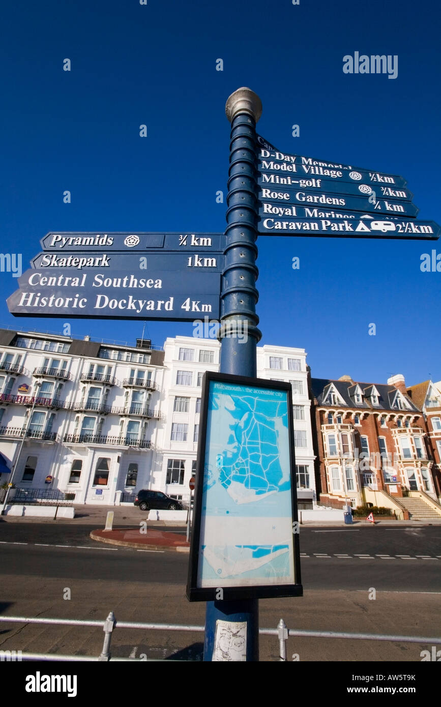 Blue sign post against a blue sky in Southsea, portsmouth, Southern ...