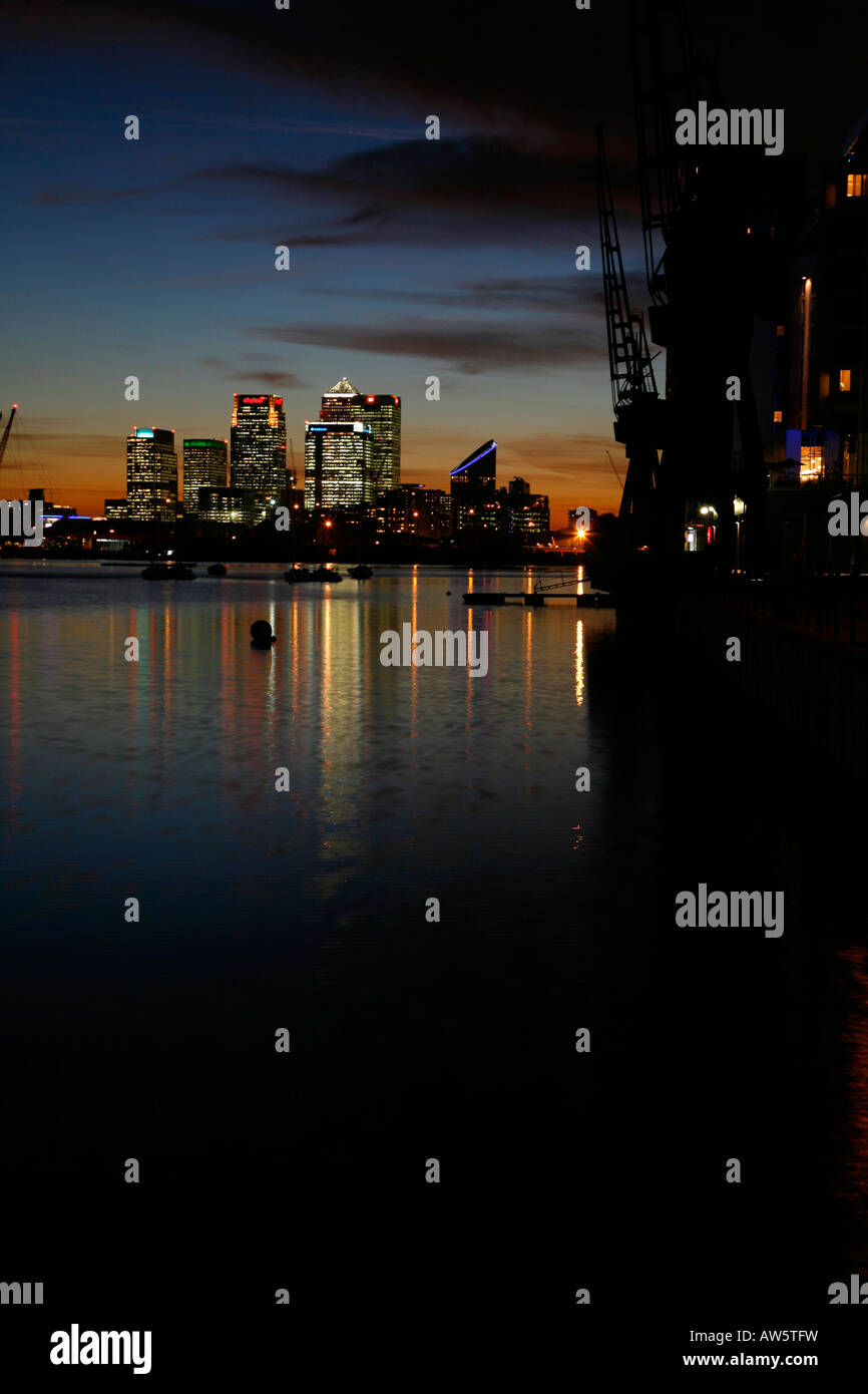 Canary Wharf seen from Royal Victoria Dock, Docklands, London Stock ...