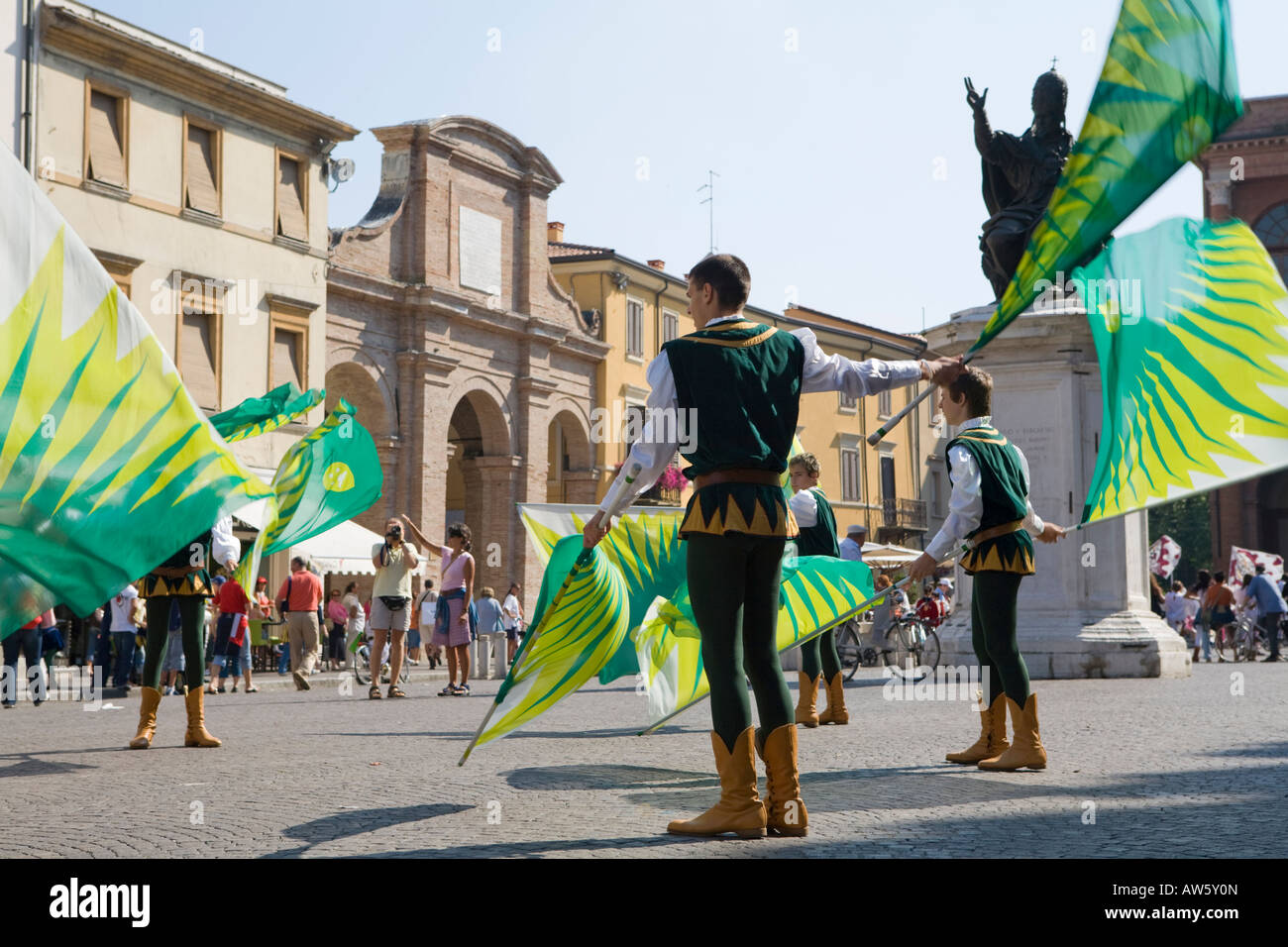 Medieval flag waving and display contest in Rimini Emilia Romagna Italy ...