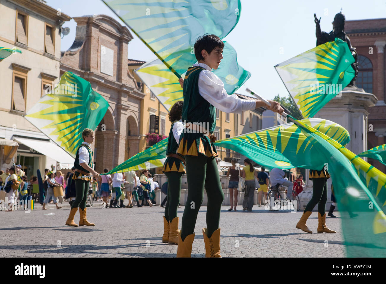 Medieval flag waving and display contest in Rimini Emilia Romagna Italy ...