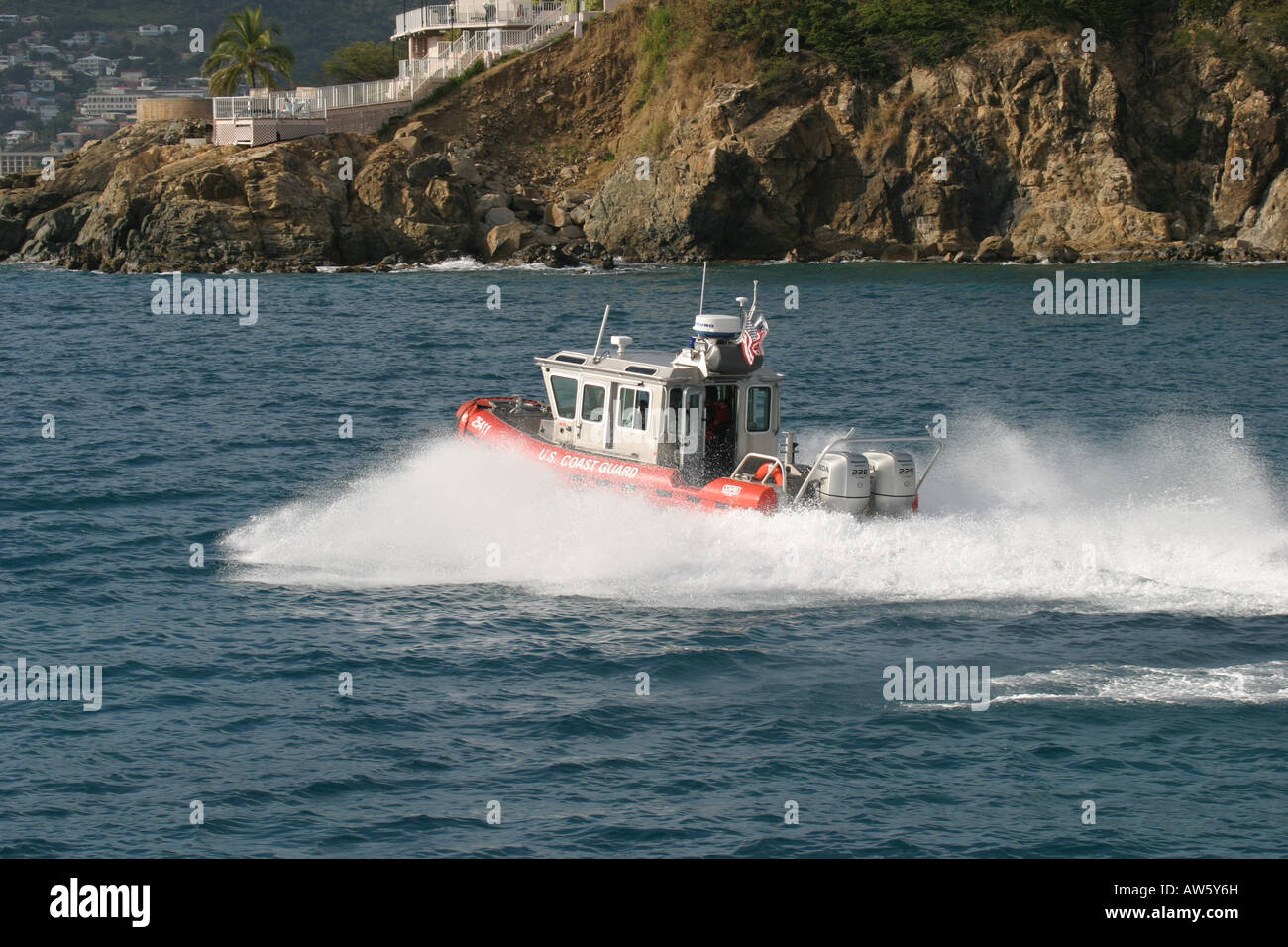 A 25 Coast Guard SAFE Boat patrols the waters of the US Virgin Islands ...