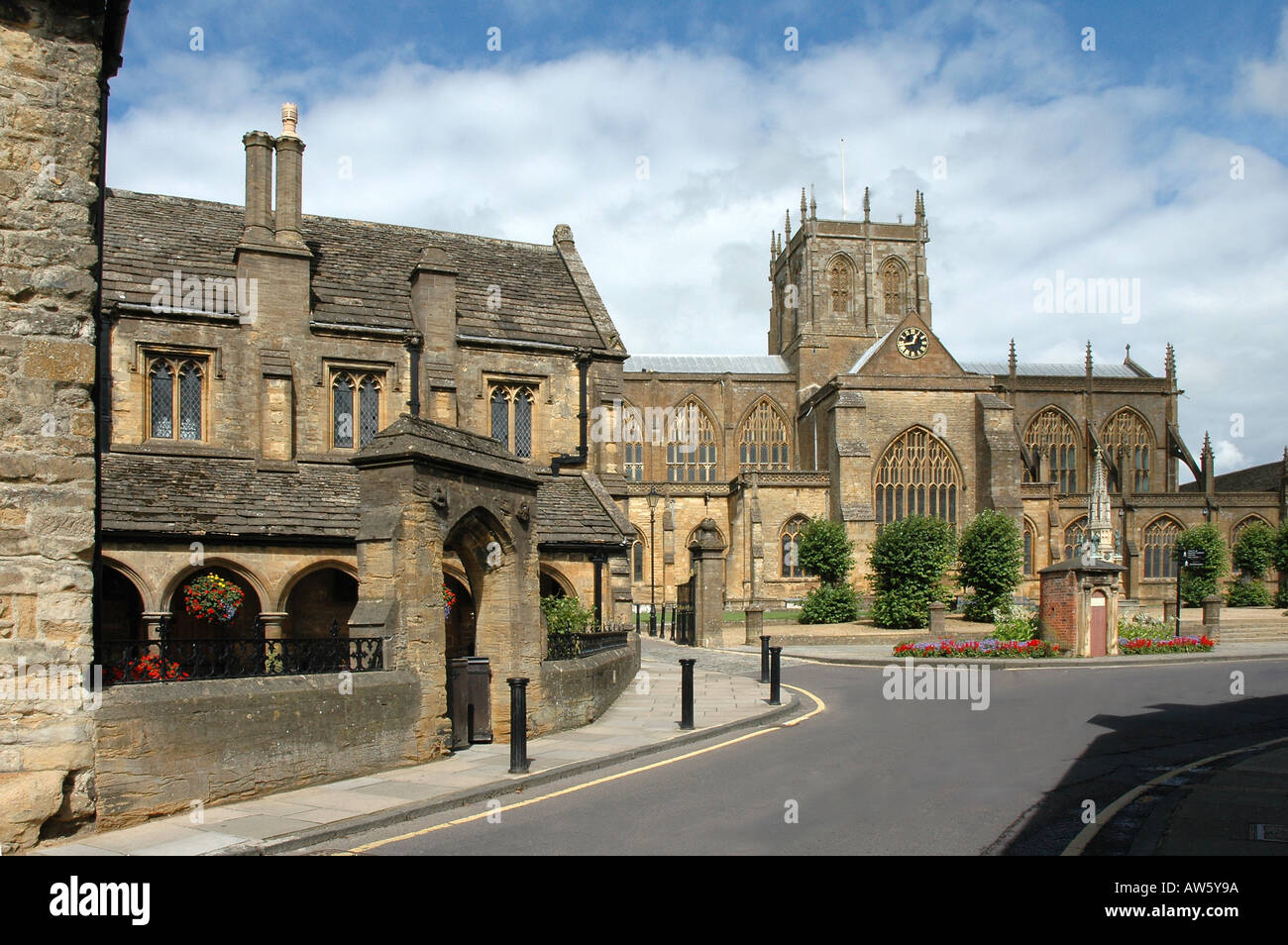 View of Sherborne Abbey and Almshouse, Dorset, UK Stock Photo - Alamy