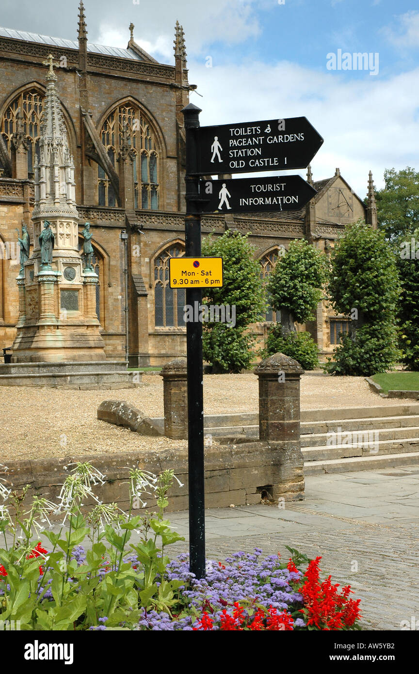 Tourist information signpost by Sherborne Abbey, Dorset, UK Stock Photo ...