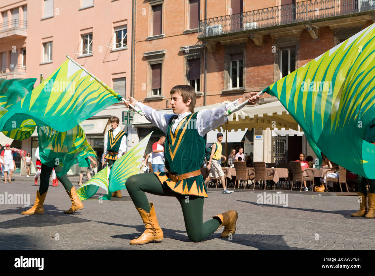 Medieval flag waving and display contest in Rimini Emilia Romagna Italy ...