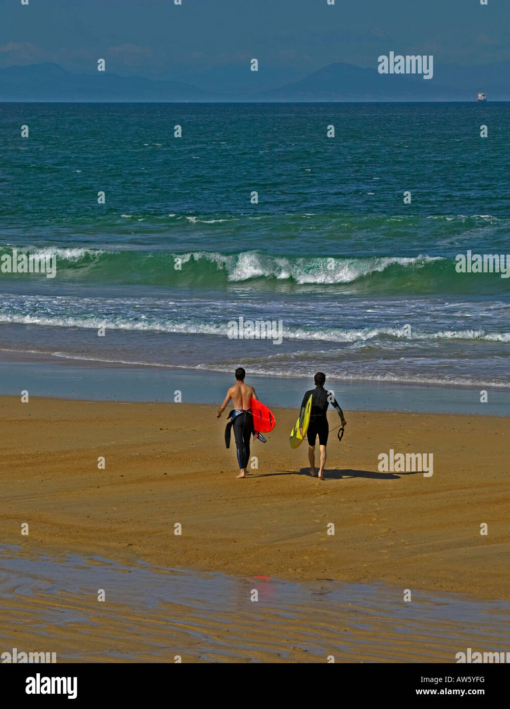 Two Male surfers walking into water, Hossegor, France Stock Photo - Alamy