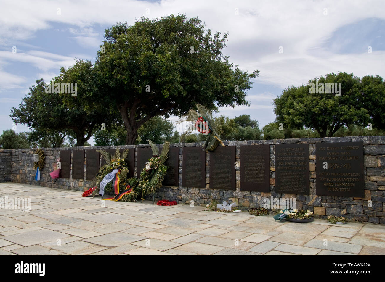 Memorial wreaths left at the German war cemetery in Maleme, Crete ...