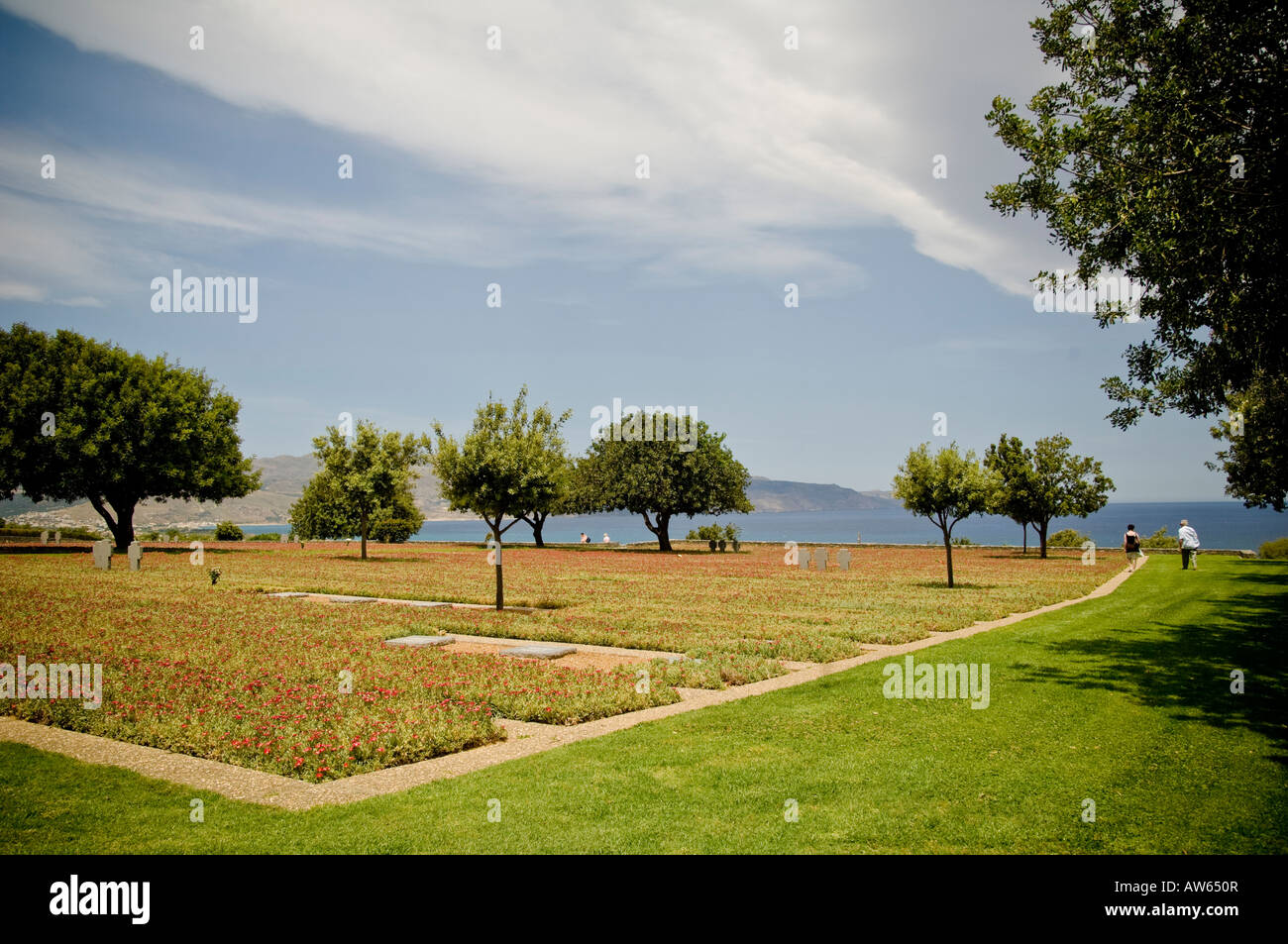 Trees and headstones at German war cemetery in Maleme, Crete, Greece ...