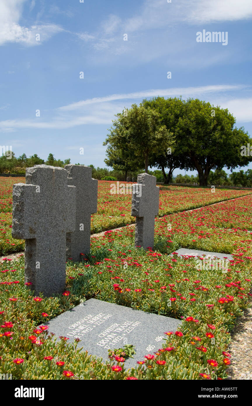 Three headstones at the German war cemetery in Maleme, Crete, Greece ...