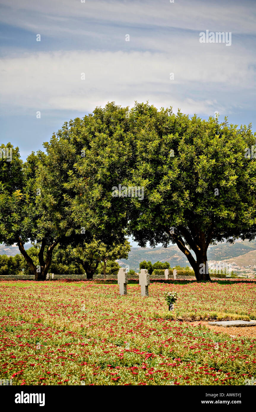 Trees and headstones at German war cemetery in Maleme, Crete, Greece ...