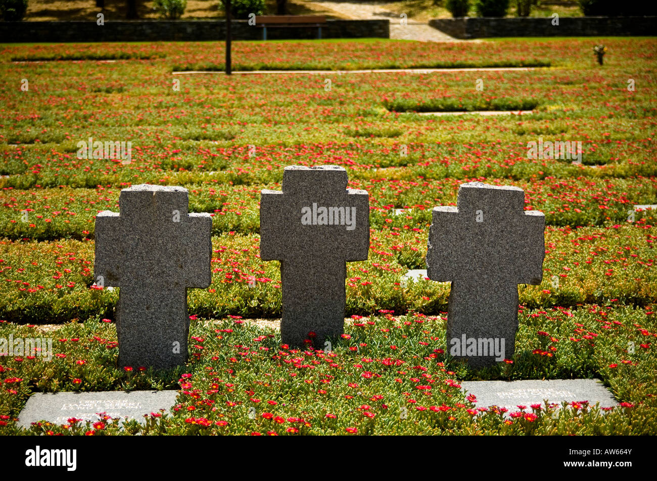 Three headstones at the German war cemetery in Maleme, Crete, Greece ...