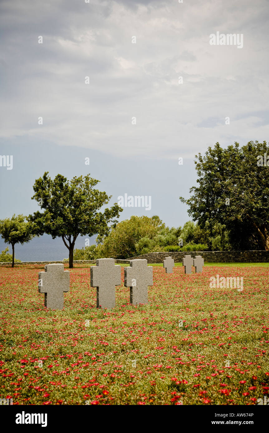 Trees and headstones at German war cemetery in Maleme, Crete, Greece ...