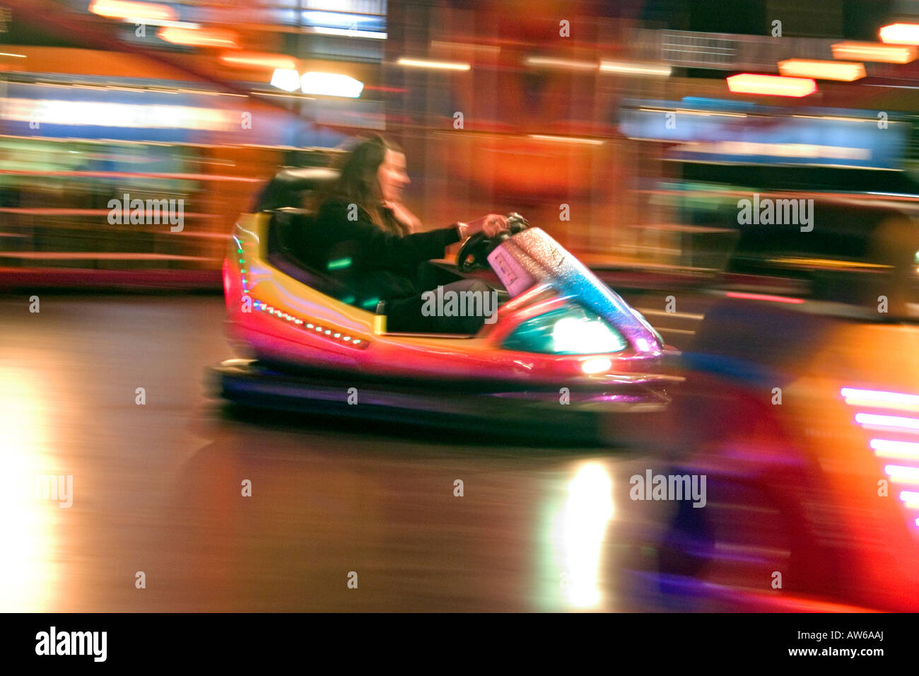 Bumper car ride at night at a fairground in Leicester Square Stock ...