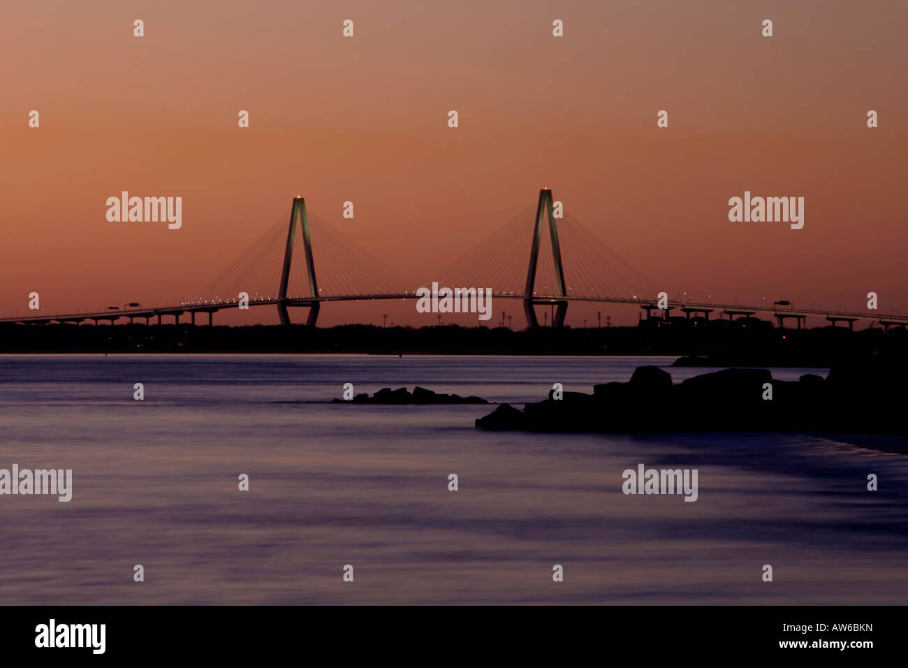Cooper River Bridge, Charleston, South Carolina at sunset Stock Photo ...