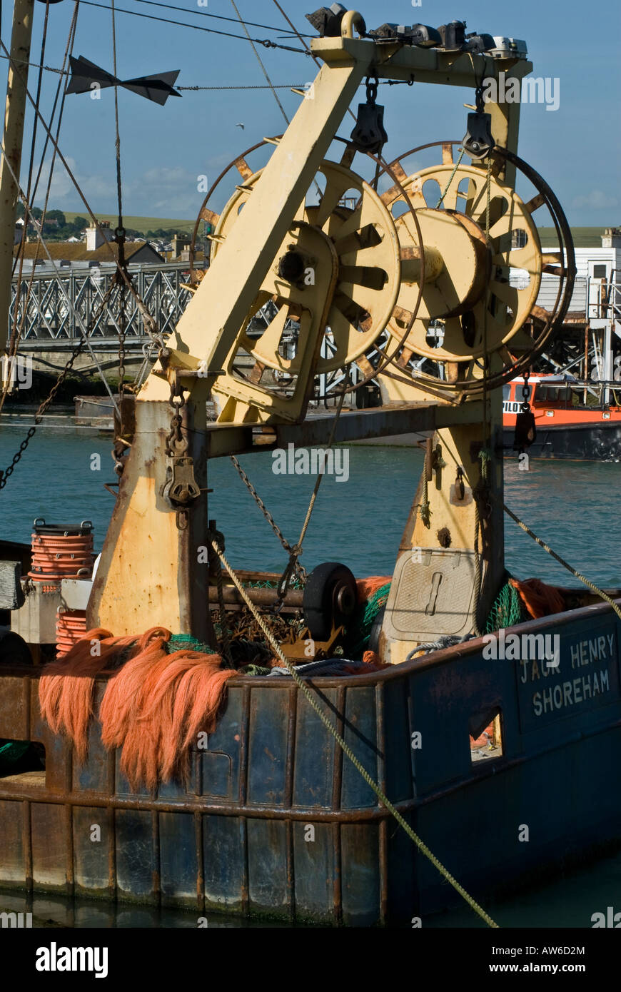 Fishing boat lifting gear Stock Photo - Alamy