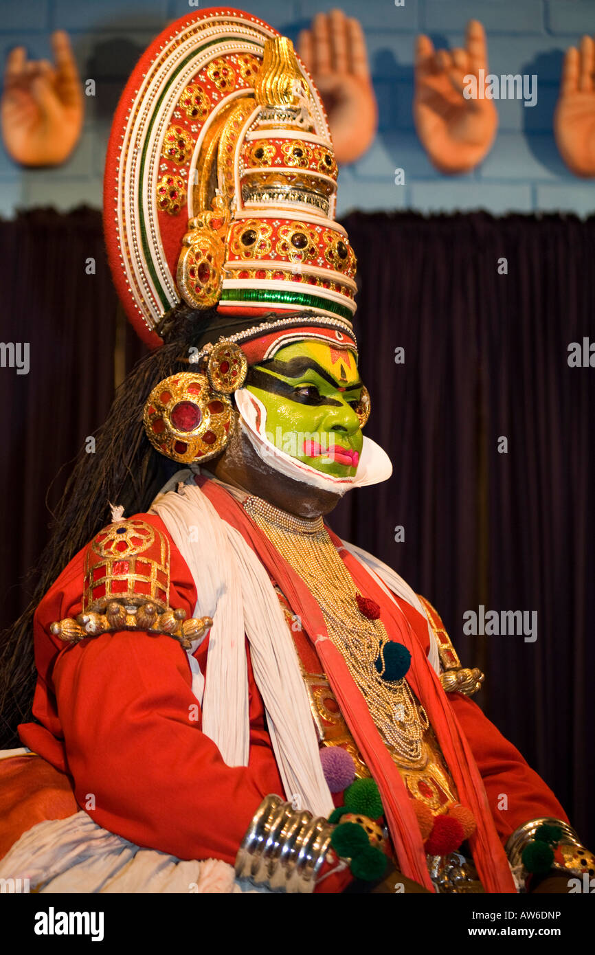 Kathakali Dancer wearing colourful make up and headdress, Cochin ...