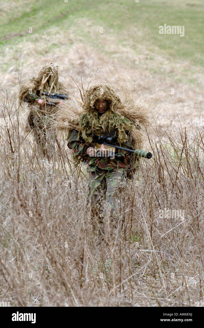 British Infantryman with a long range sniper rifle L115A3 which has a ...