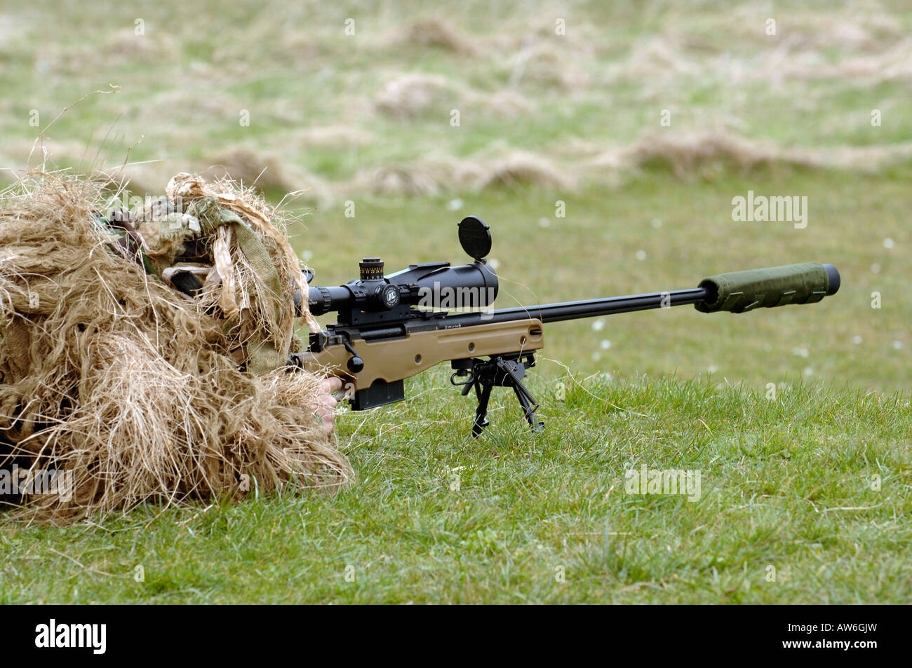 British Infantryman with a long range sniper rifle L115A3 which has a ...
