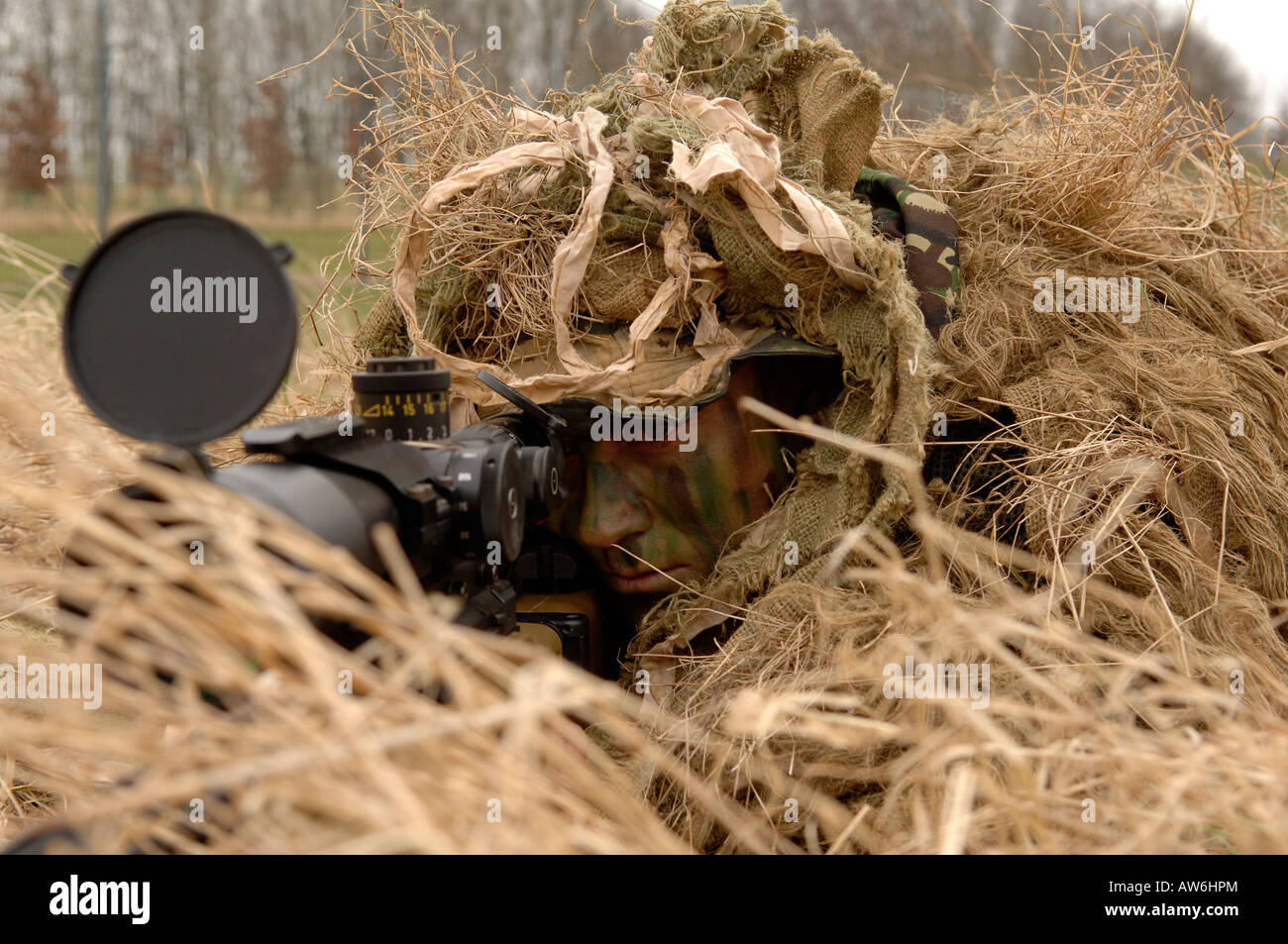 British Infantryman with a long range sniper rifle L115A3 which has a ...
