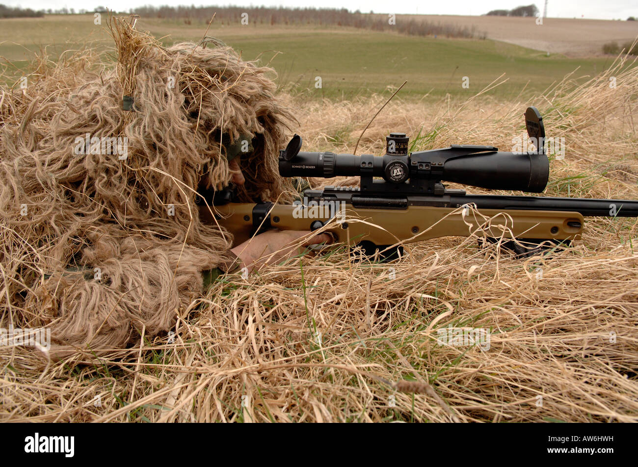 British Infantryman with a long range sniper rifle L115A3 which has a ...