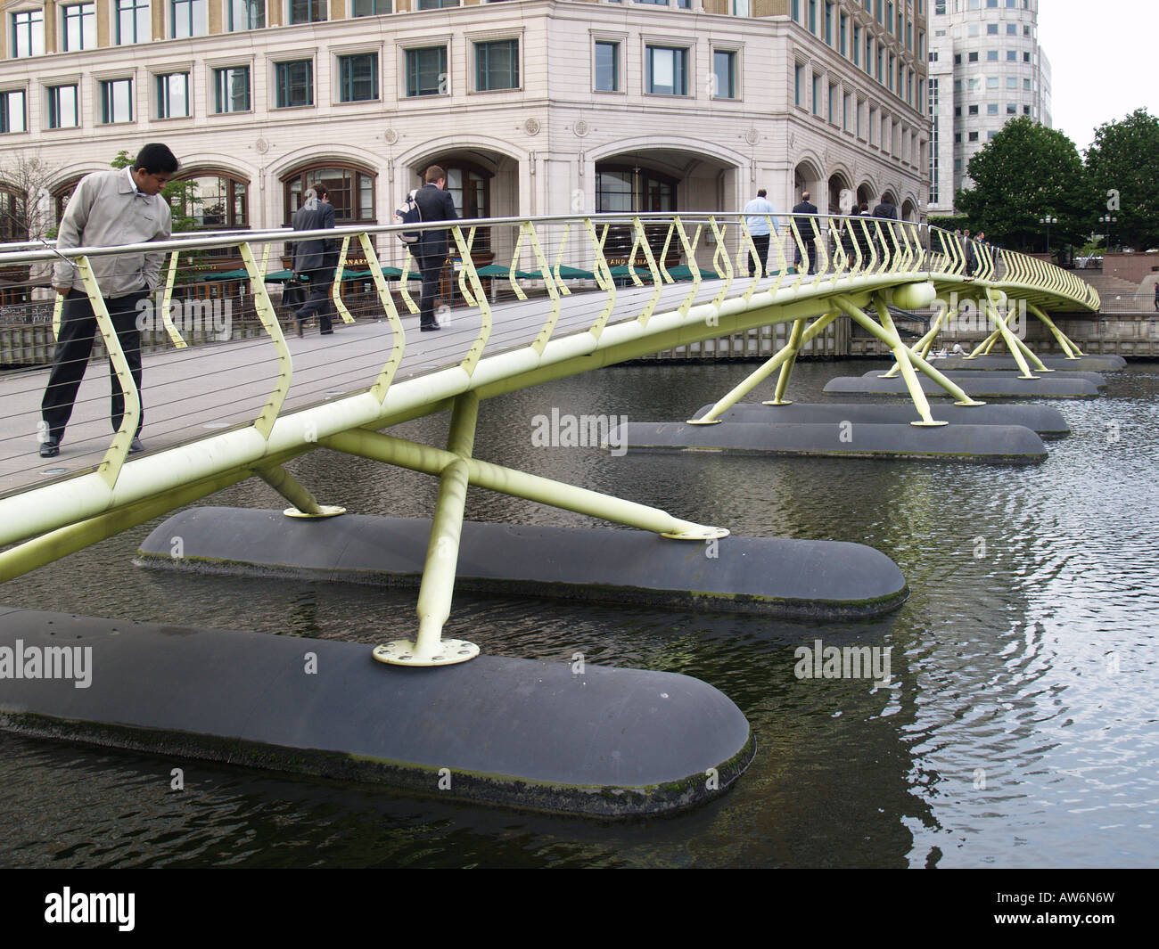 modern footbridge quay pontoon style foundations Stock Photo - Alamy