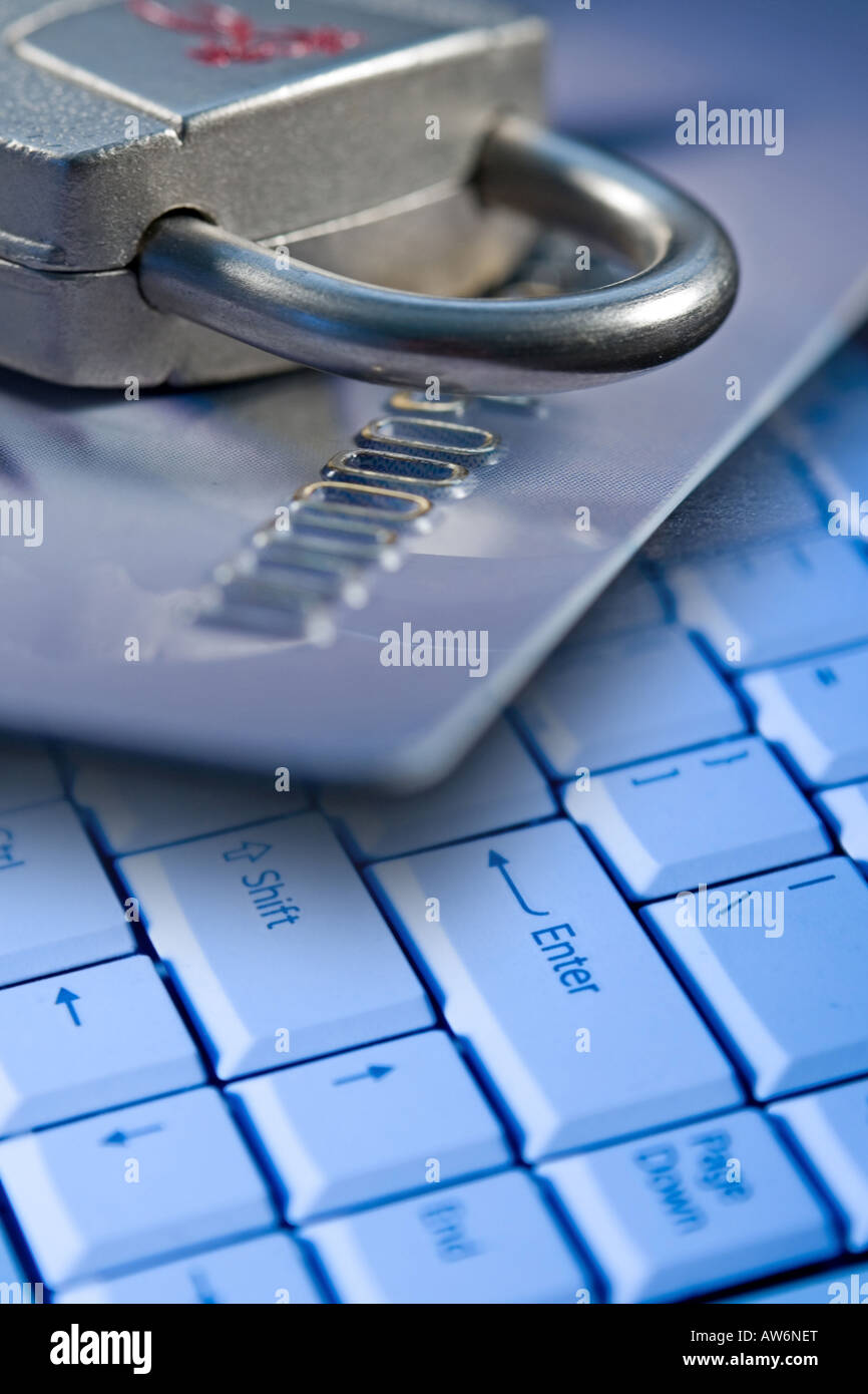 Credit card lock and a computer laptop keyboard for safety and security ...