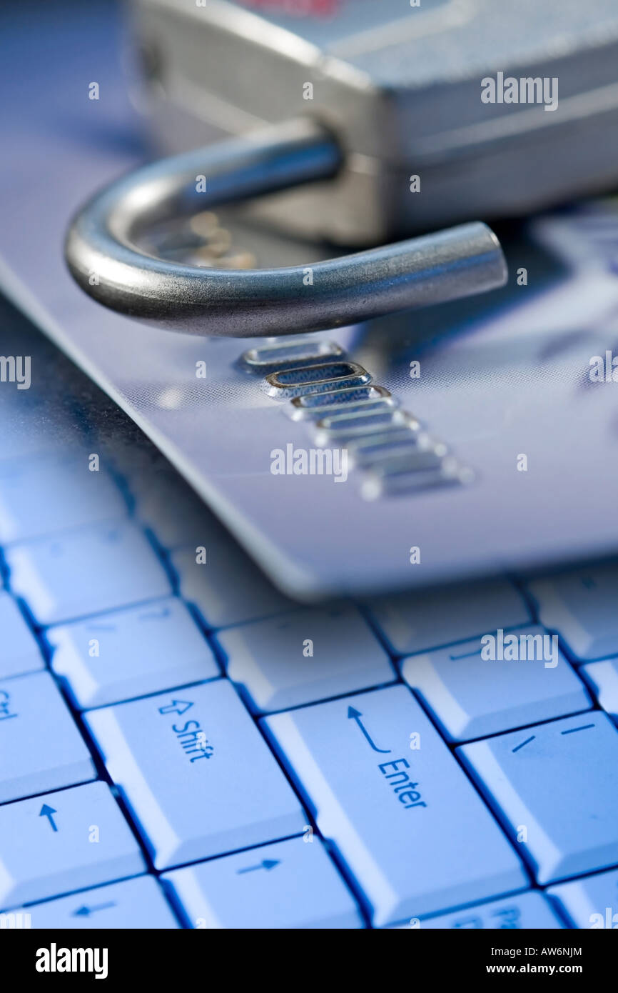 Credit card lock and a computer laptop keyboard for safety and security ...