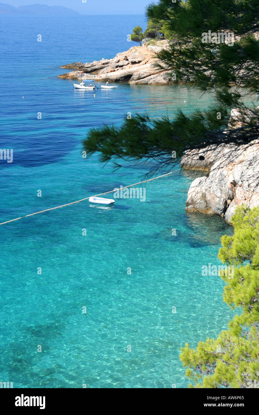 A spectacular sapphire bay near camping site in Jagodna village on Hvar ...