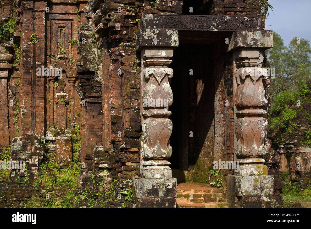 Ancient STONE PILLARS inside the 2nd CENTURY MY SON RUINS near the ...