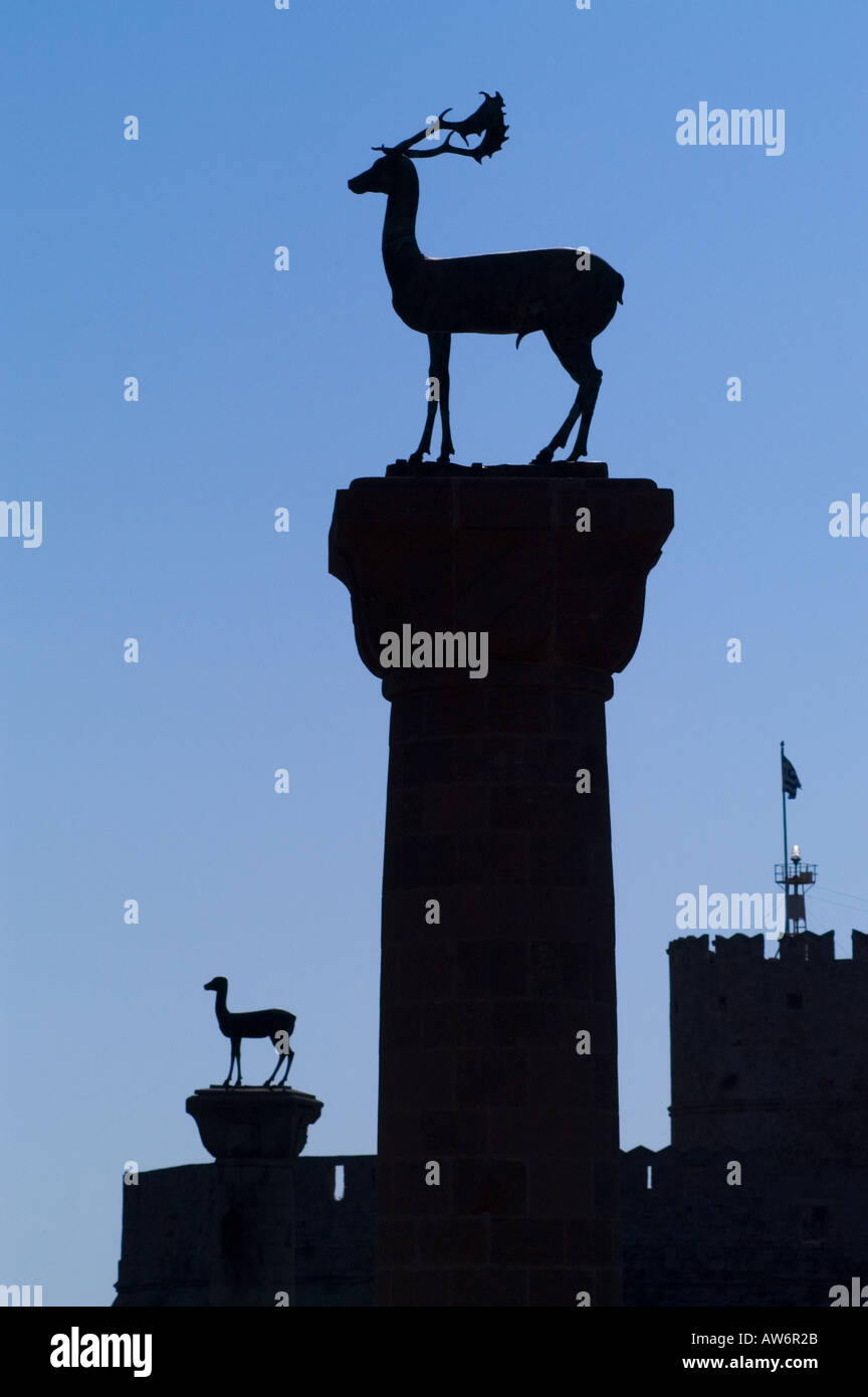 The deer and fawn statues at the entrance to the ancient harbor of ...