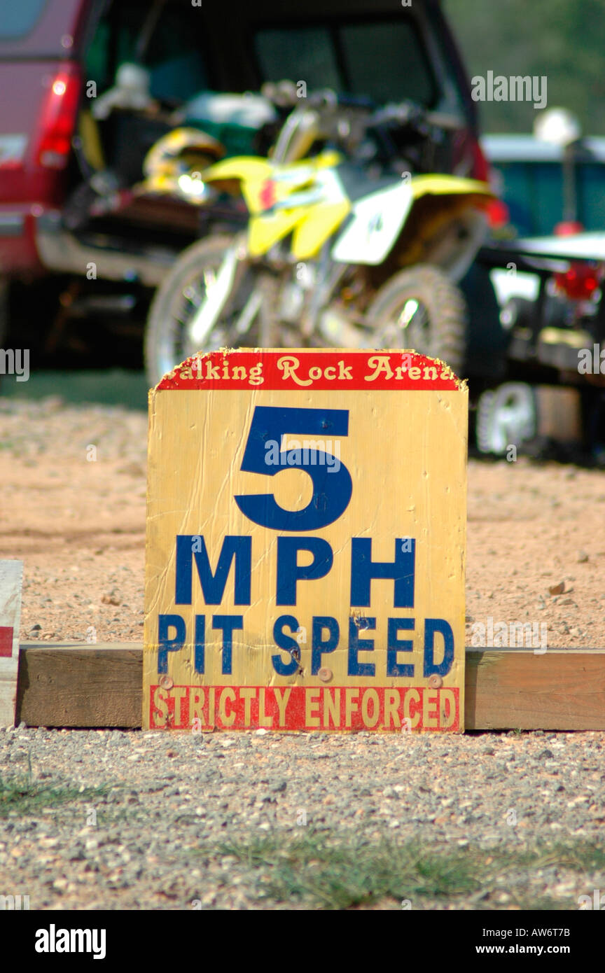pit Speed Limit Sign at dirt bike race track for practice in north Georgia USA America Stock ...