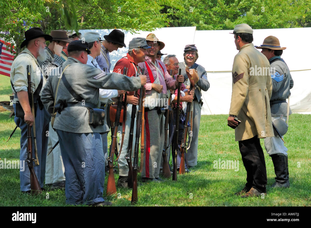 Confederate soldiers in formation at camp Stock Photo - Alamy