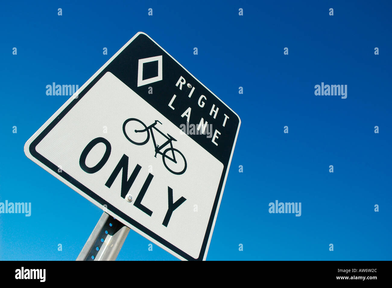 Bike lane only sign in Atlanta for riders of bicycle and travel Stock ...