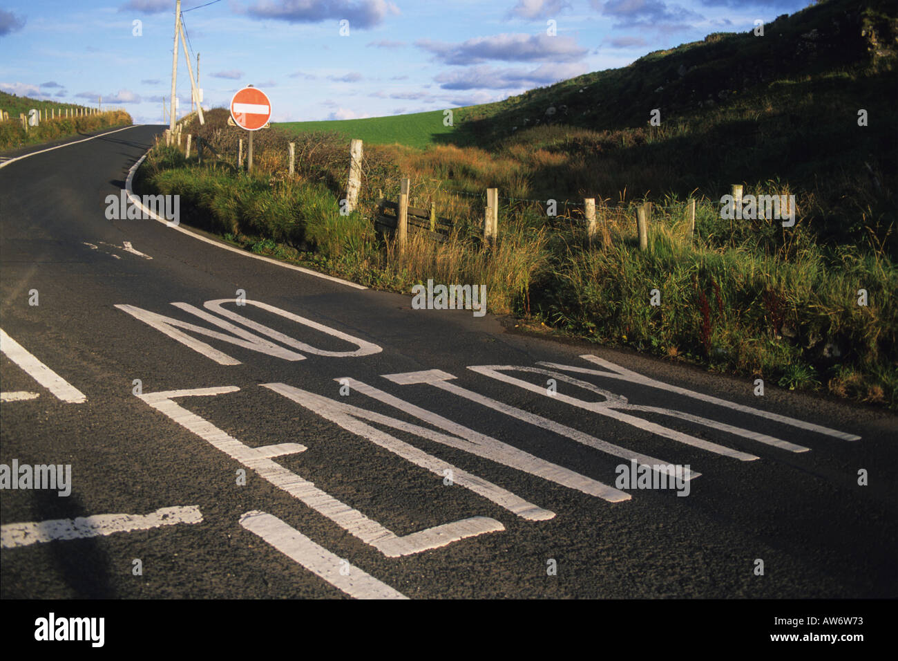 No entry warning painted on road in County Antrim, Northern Ireland ...