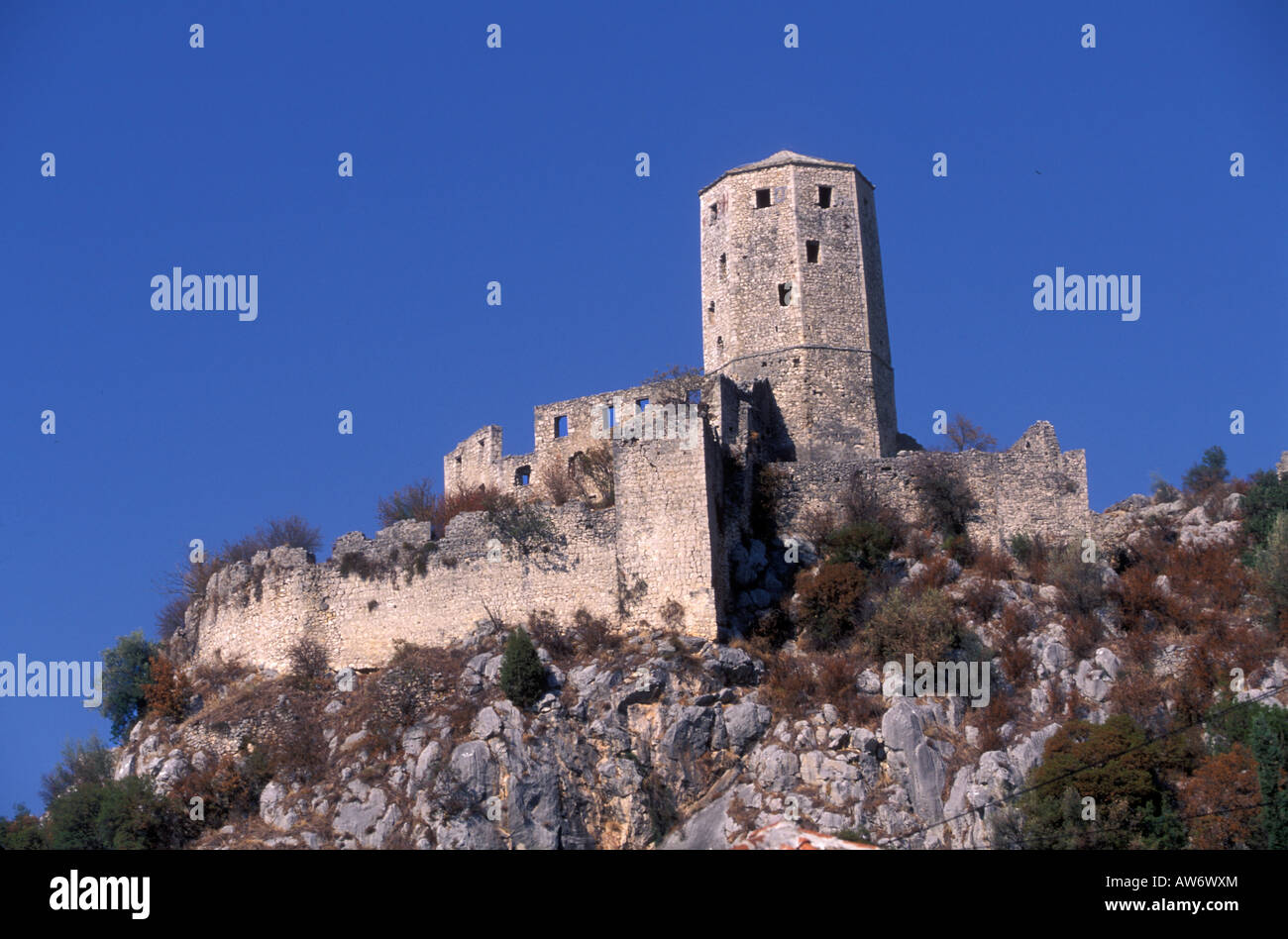 Sahat-kula, the fort on a hillside at Pocitelj close to Mostar, Bosnia ...