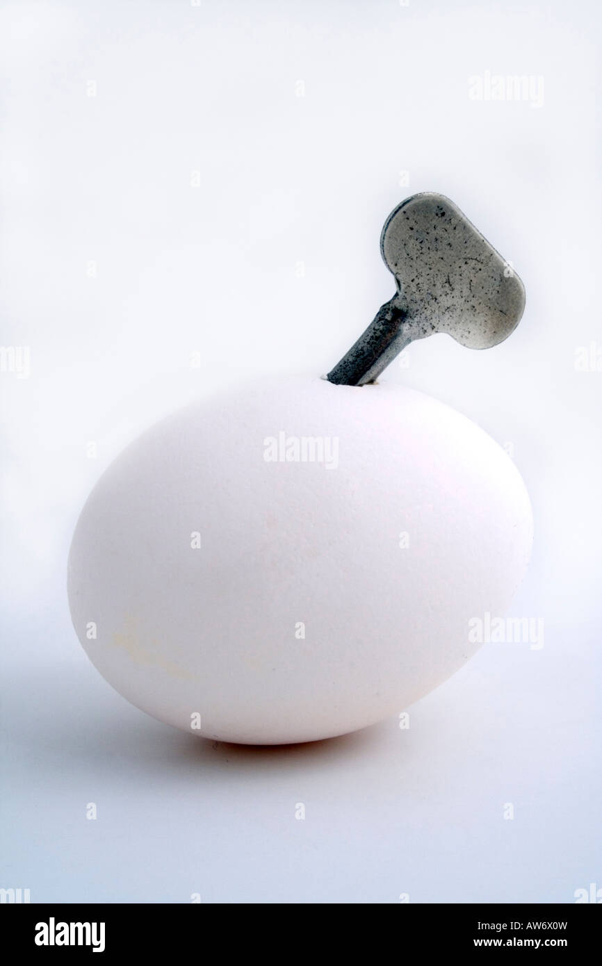 Egg with a key in it to start its mechanism Stock Photo - Alamy