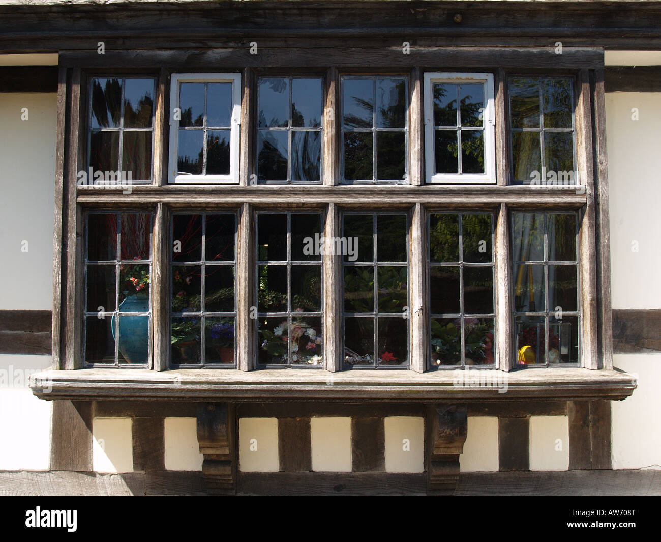black house window bay frame wall window white Stock Photo - Alamy
