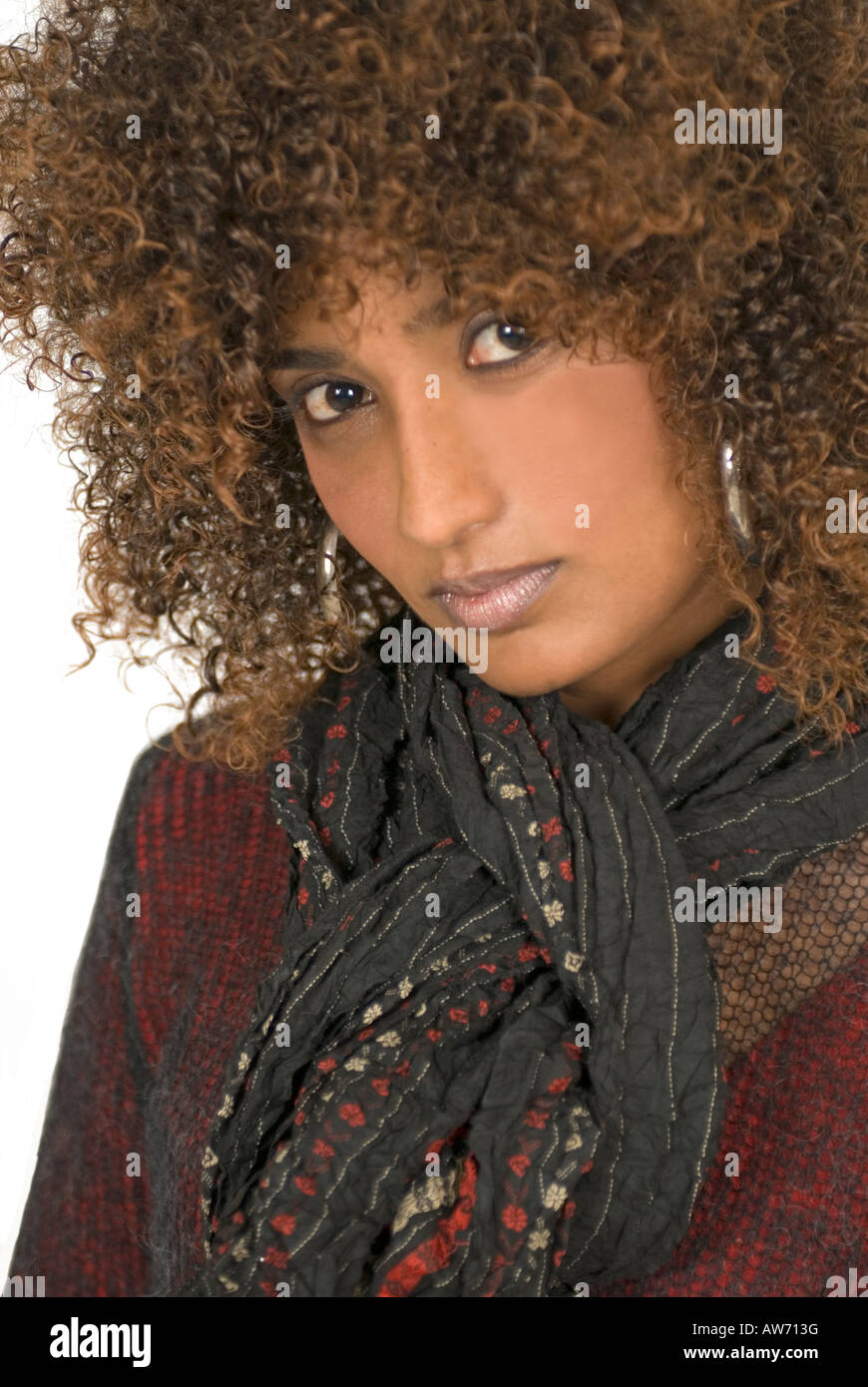 Young Woman Head And Shoulders Portrait Studio Shot White Background ...