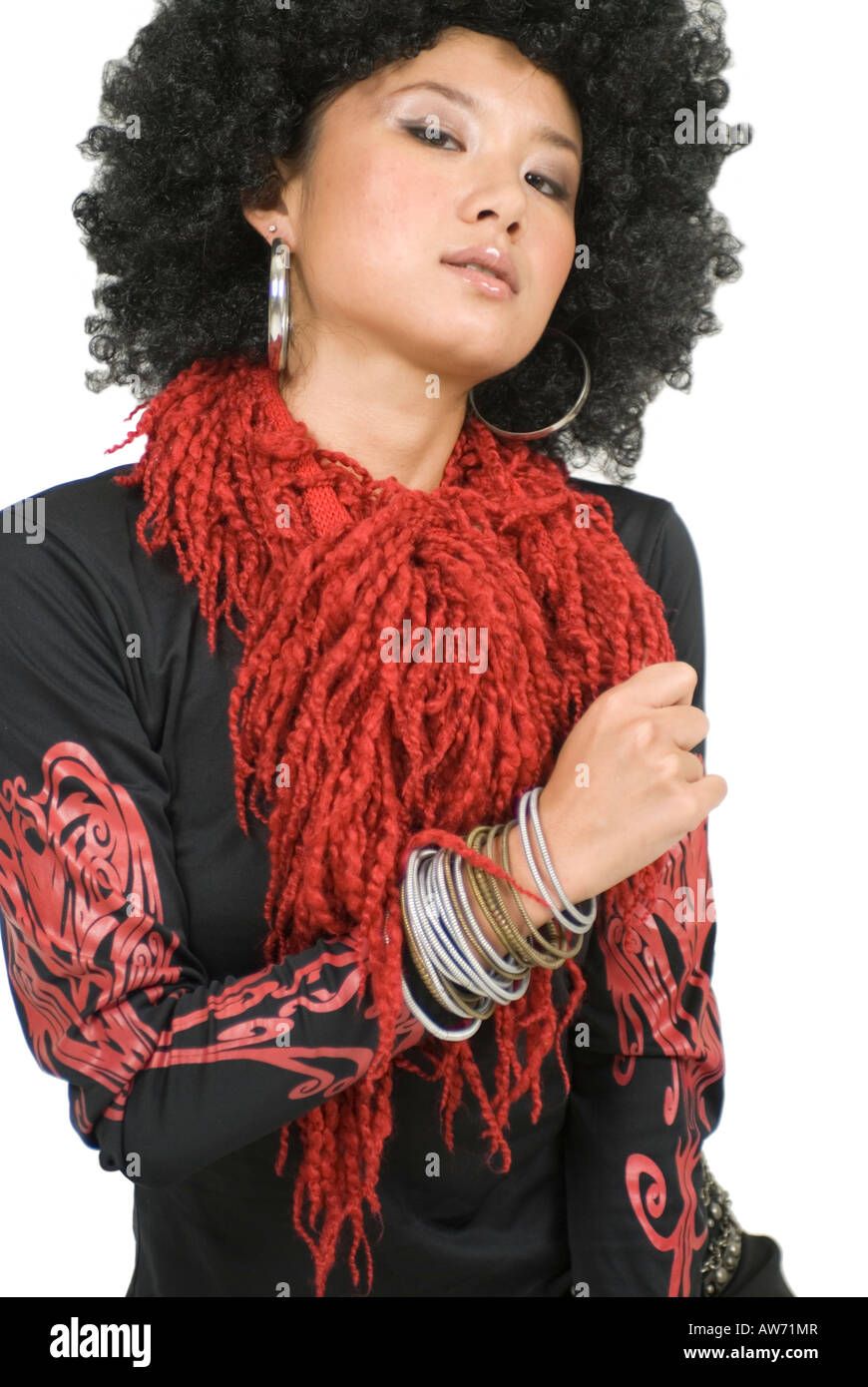 Chinese Asian Young Woman Portrait Studio Shot White Background Stock ...